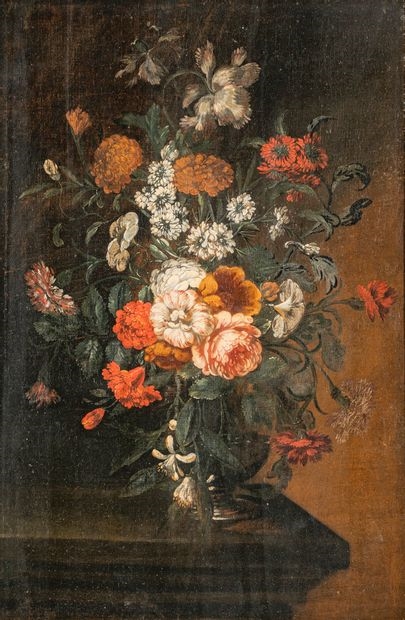 Jan Baptist Bosschaert | Bouquet of flowers on an entablature | MutualArt