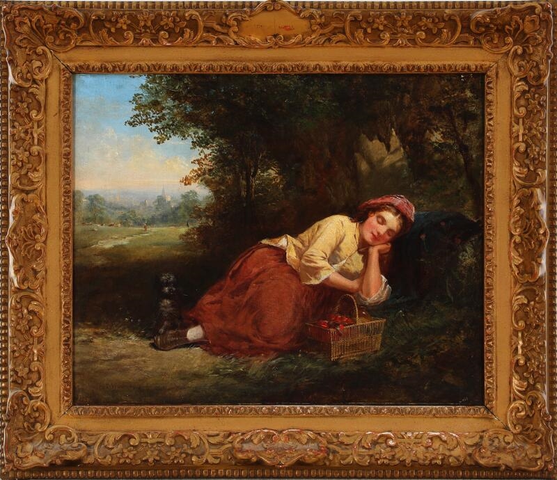 Alfred Joseph Woolmer | A young woman resting in a forrest glade ...