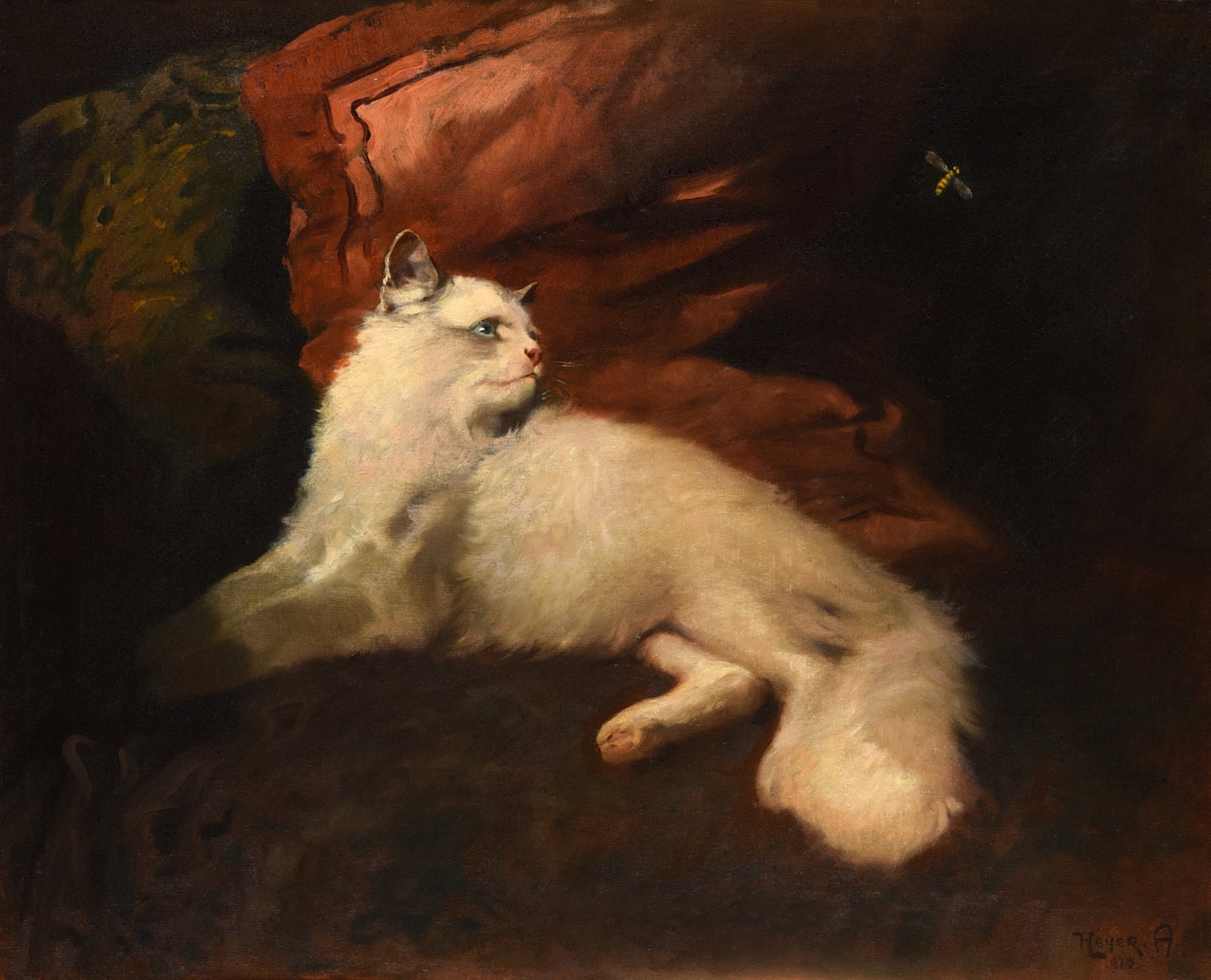 Arthur Heyer | Curious cats with dragonfly | MutualArt