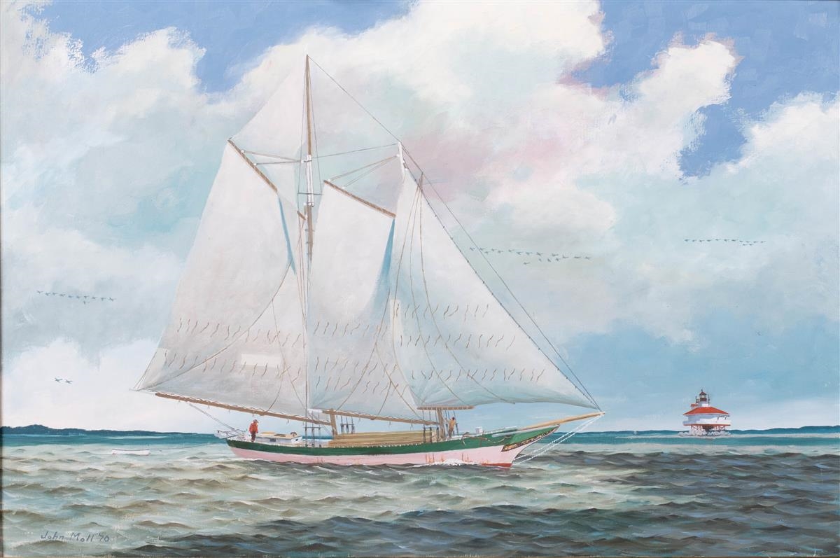 John Moll | CHESAPEAKE BAY PUNGY WITH HOOPER STRAIT LIGHTHOUSE IN THE ...