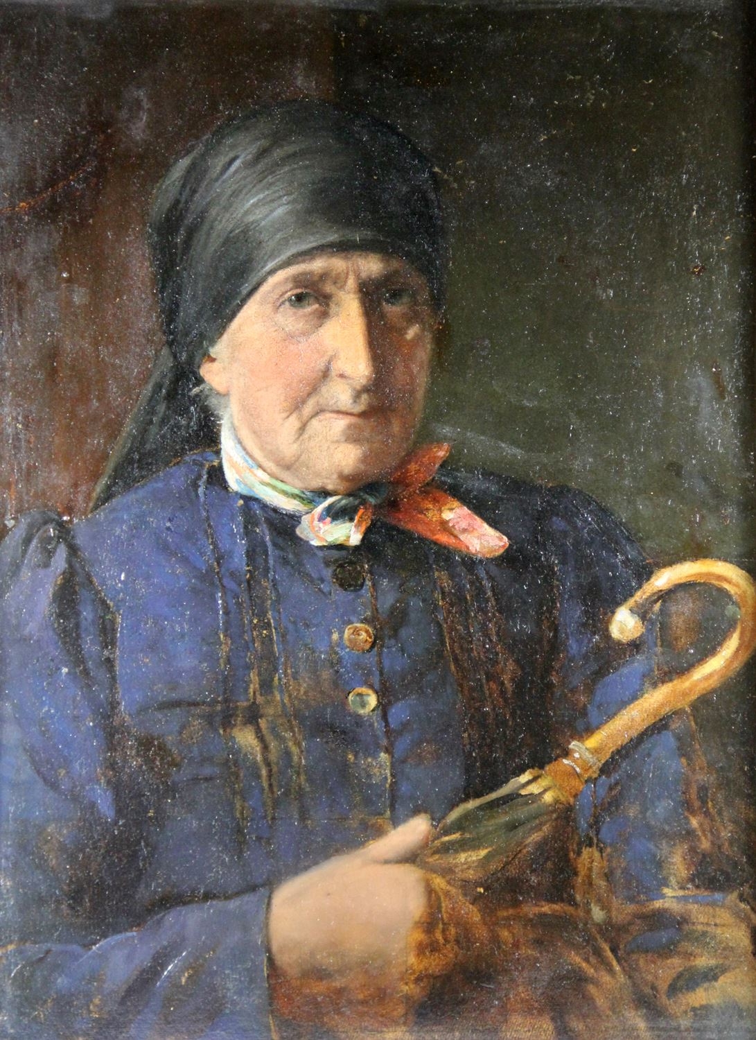 Wilhelm Leibl | Brustbild einer älteren Frau mit schwarzem Kopftuch und ...