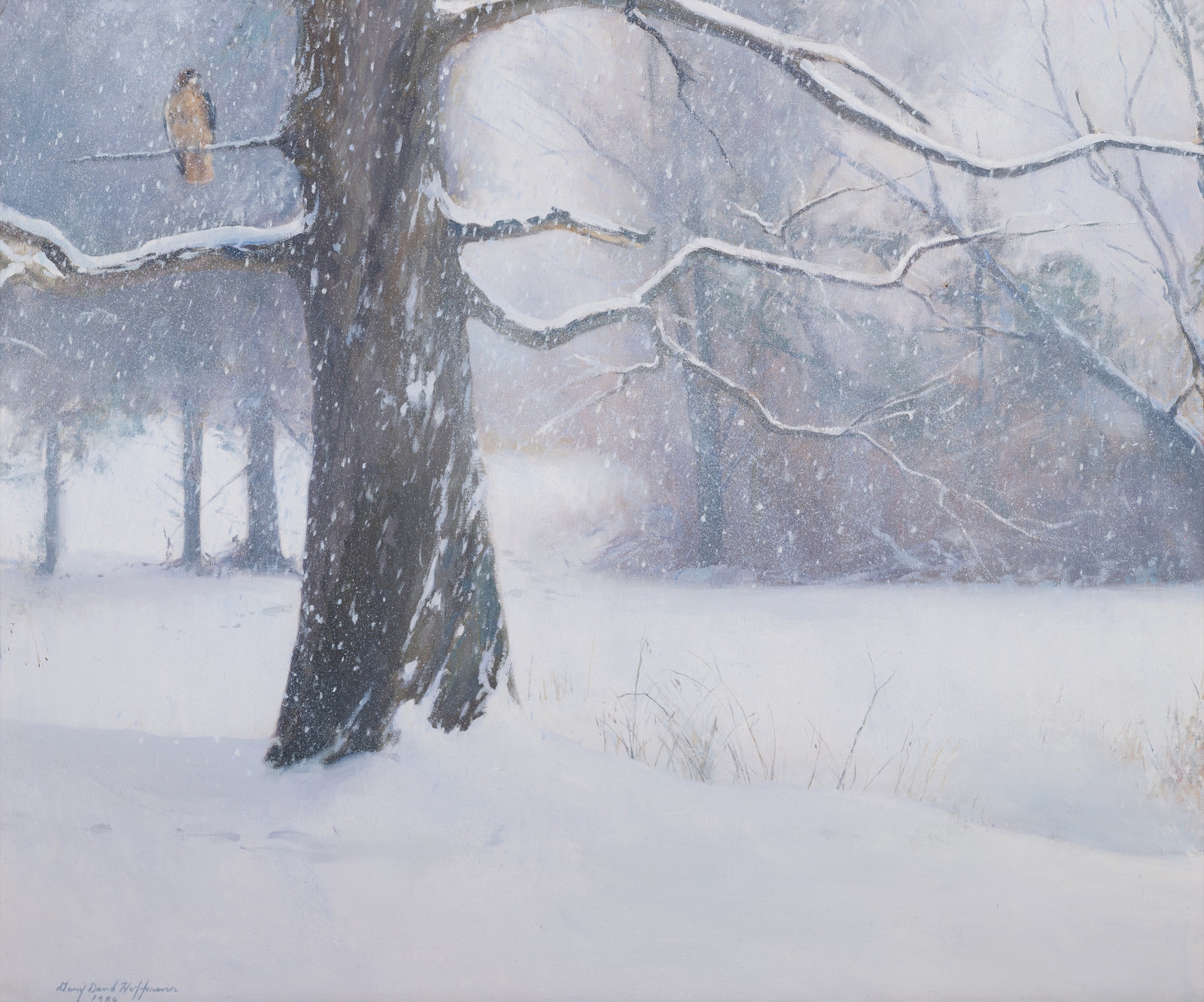 Gary David Hoffmann | Snowy Landscape with Hawk (1986) | MutualArt