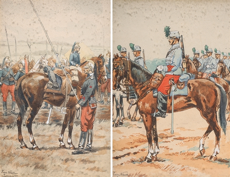 Pierre Albert Leroux | Two ink and color on paper paintings by Pierre ...