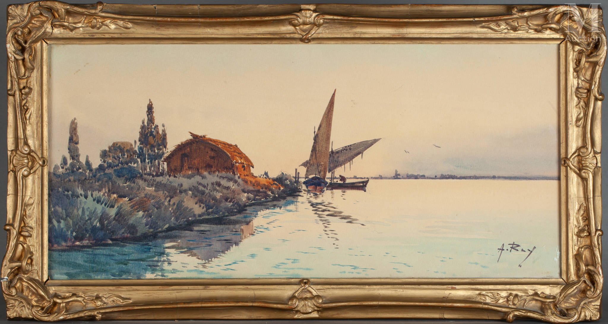 Alphonse Rey | Embarcations sur un cour d'eau | MutualArt