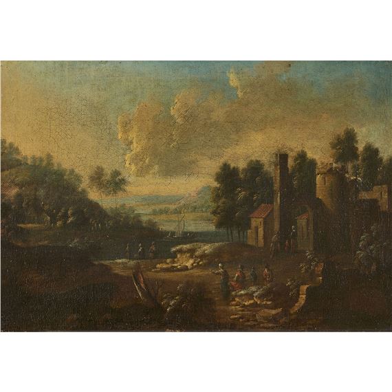 Marc Baets | Landschaft am Fluss mit Häusern und Staffage | MutualArt