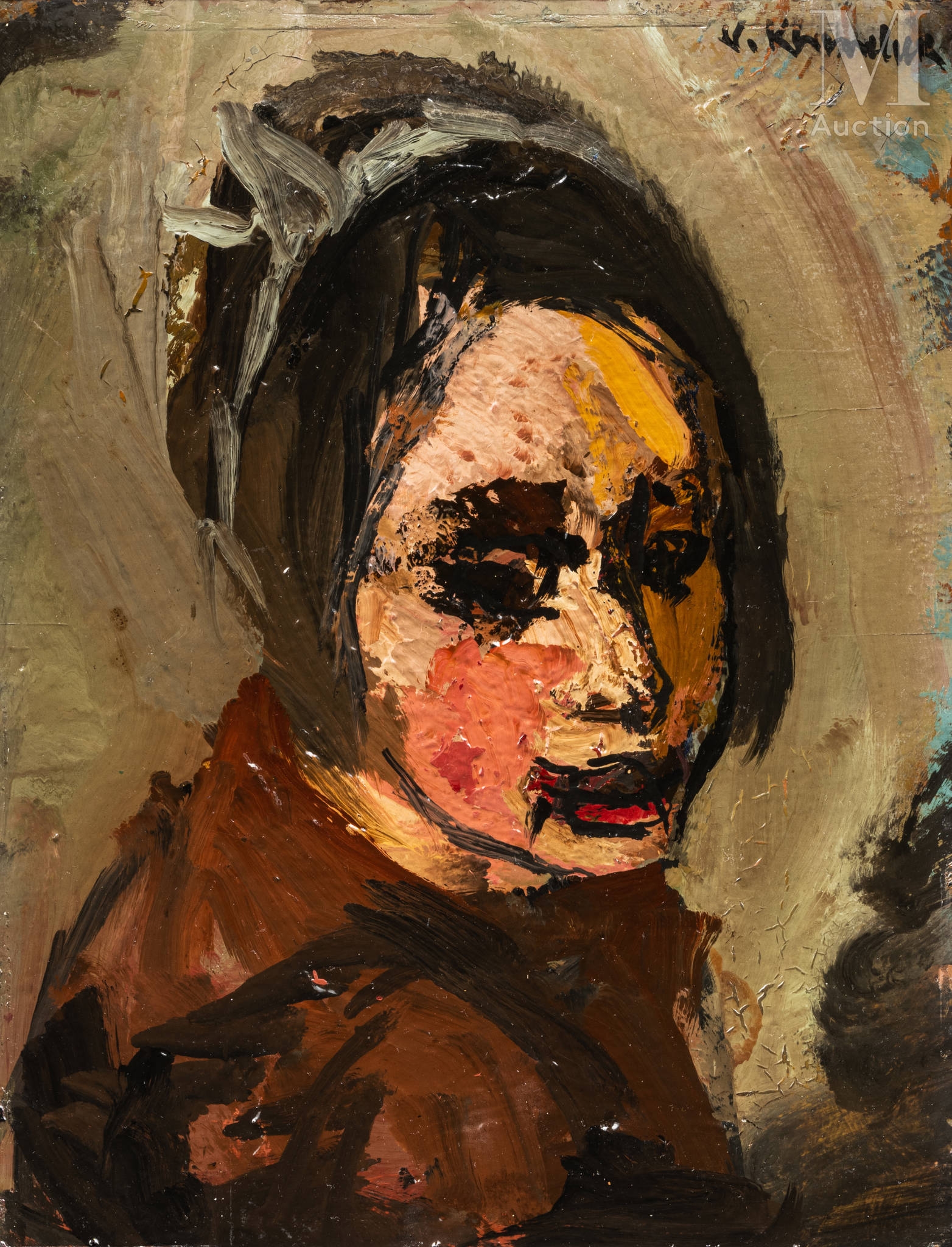 Vassyl Khmeluk | Portrait de jeune femme à la coiffe | MutualArt