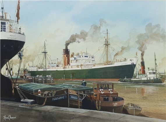 Adrian Thompson | Harbour Scene with Hull Fishing Vessels and Liverpool ...