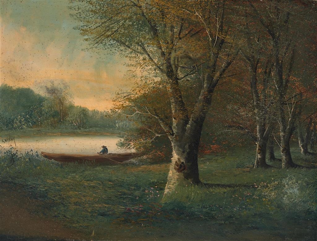 L. Henry | Lake Scene with Figure in Boat (1895) | MutualArt