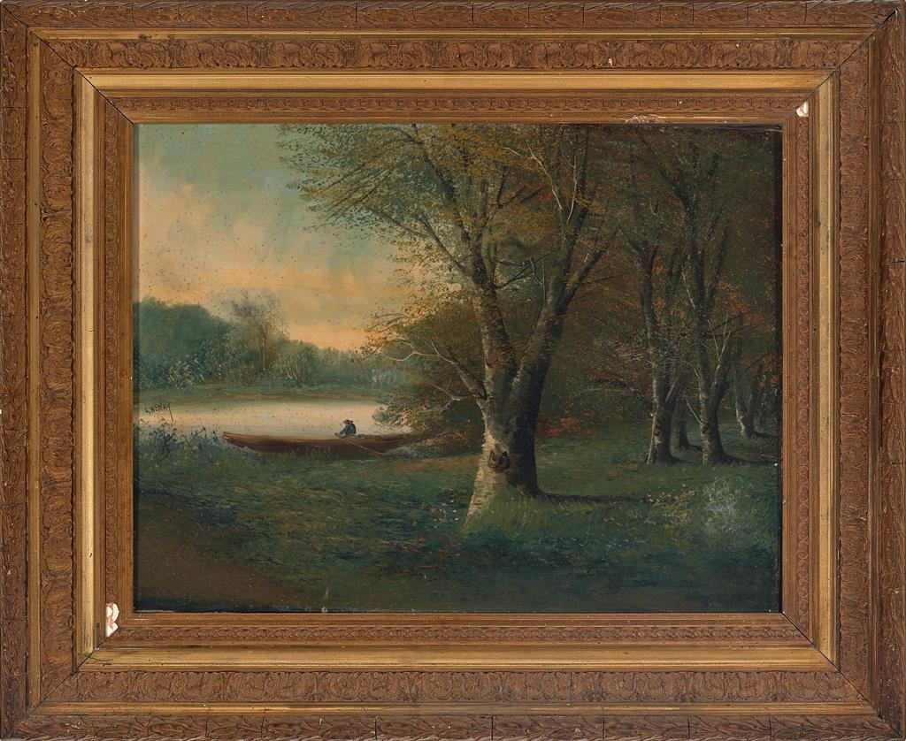 L. Henry | Lake Scene with Figure in Boat (1895) | MutualArt