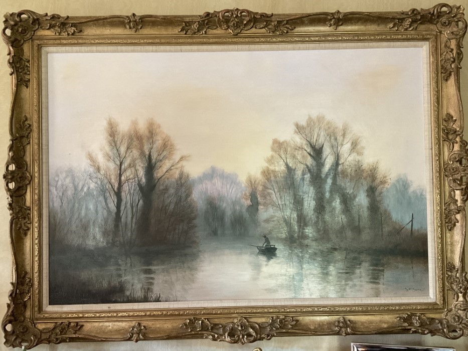 David F. Dane | Boat on river in misty landscape | MutualArt