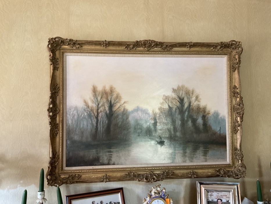 David F. Dane | Boat on river in misty landscape | MutualArt