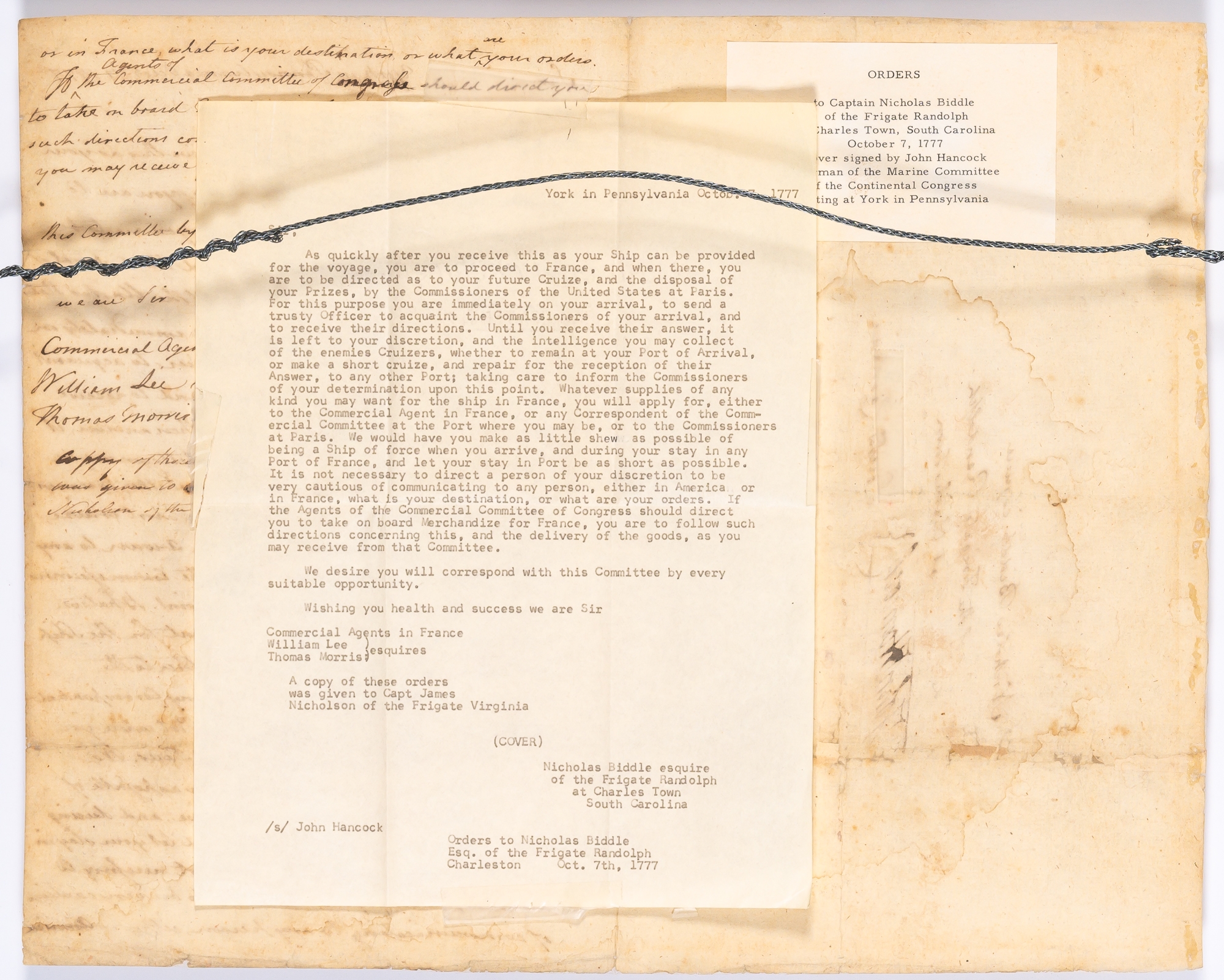John Hancock | JOHN HANCOCK Signed naval orders sent to Captain Nicholas Biddle | MutualArt