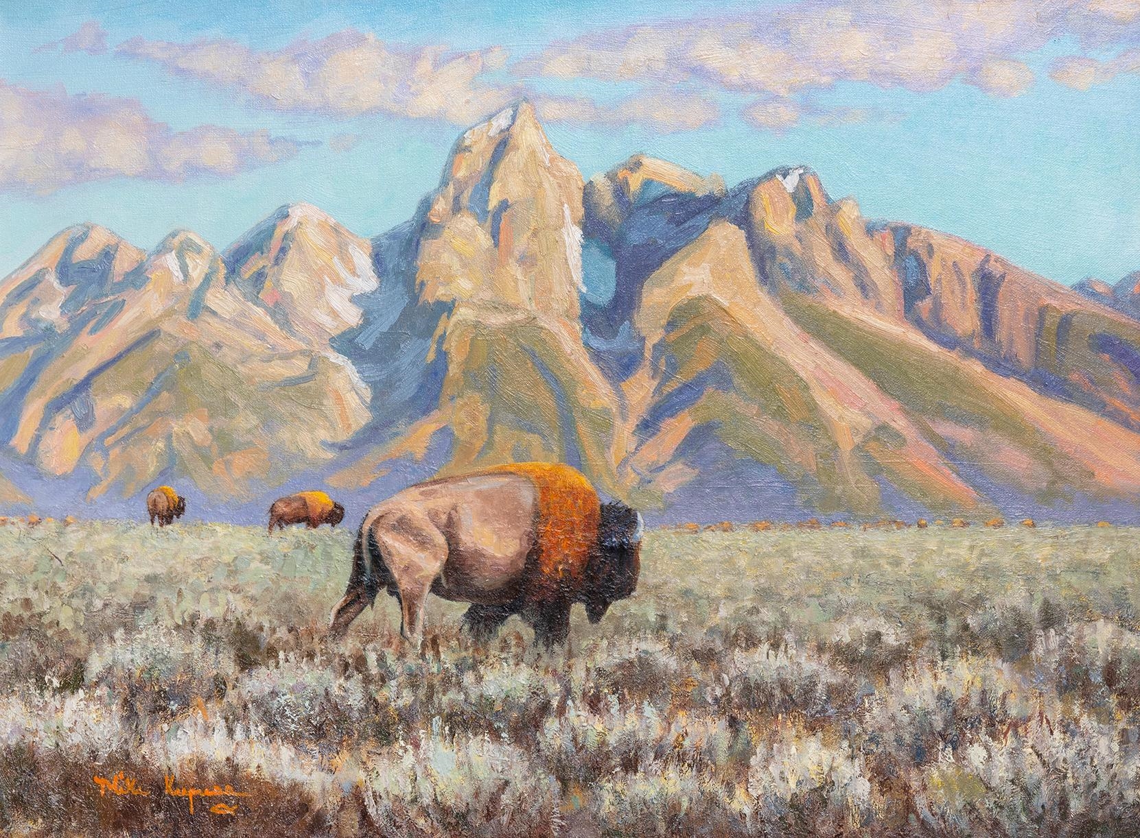Mike Keepness | Bison at the Foot of the Tetons (2008) | MutualArt