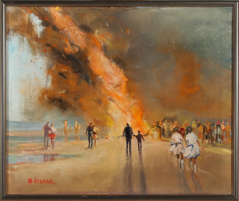 Ib Eisner | Blæsende Sct Hans aften stranden | MutualArt