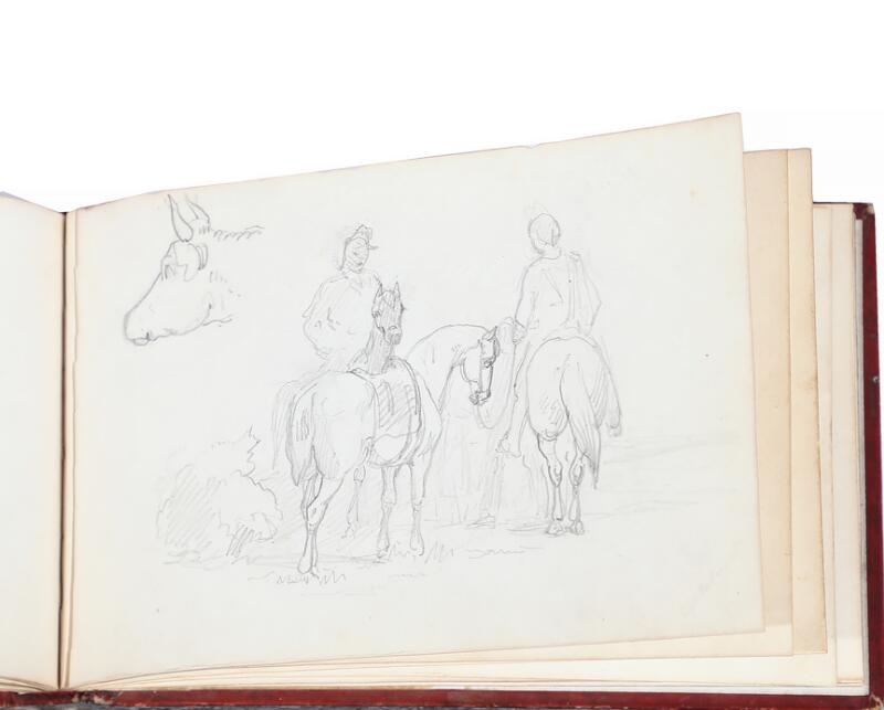 Vilhelm Pedersen | The artist's sketchbook and two framed drawings ...
