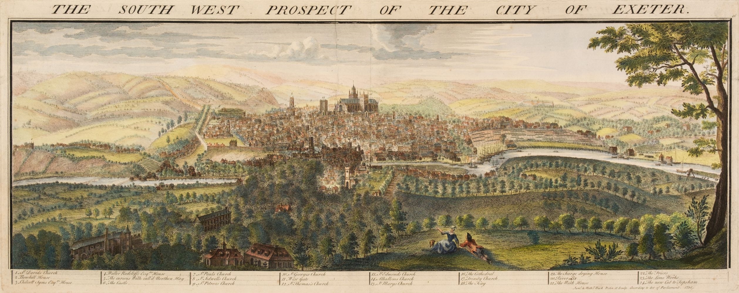 Samuel Buck | The South West Prospect of the City of Exeter (1736 ...