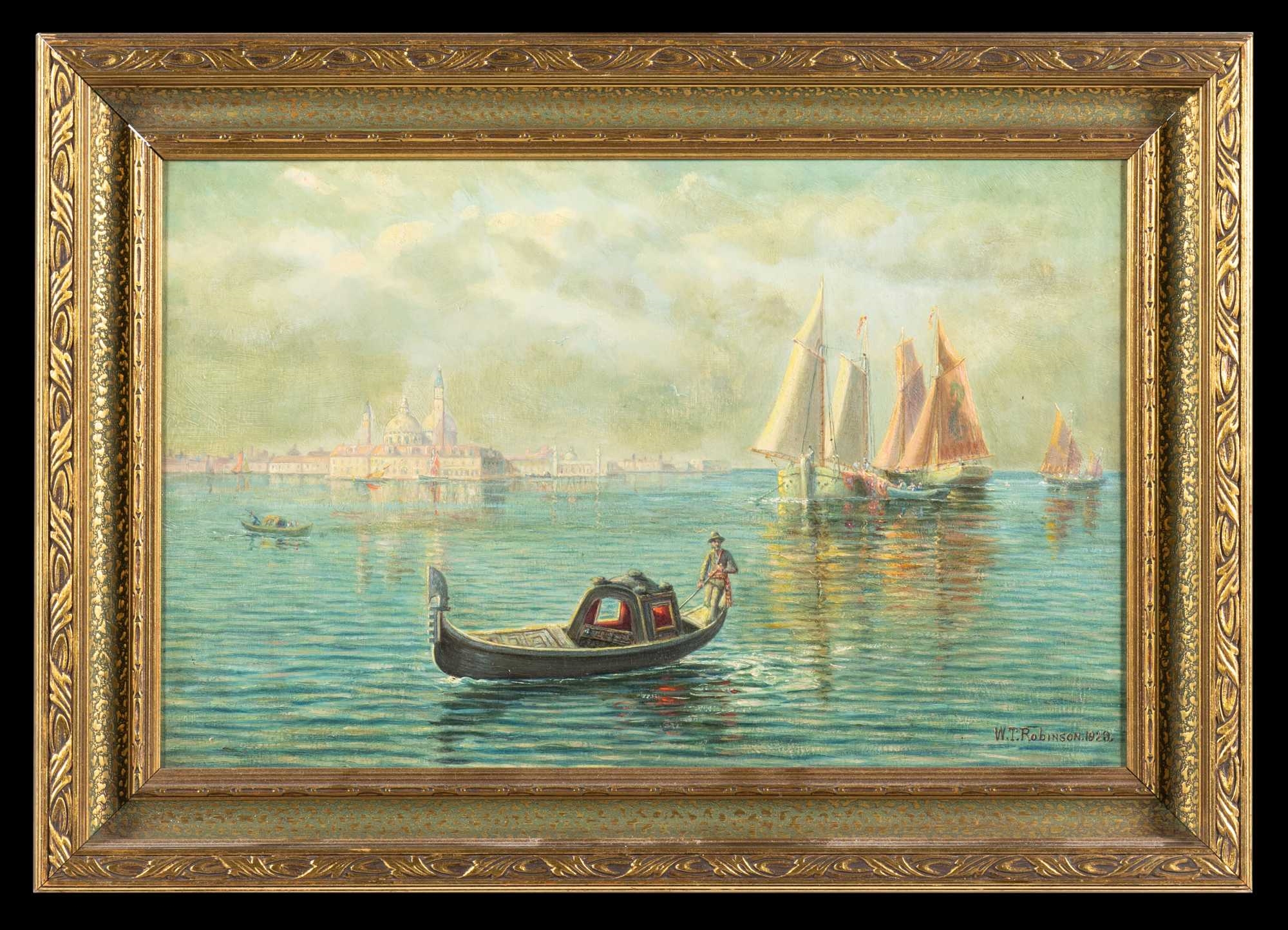 William T. Robinson | Oil on board of a Venetian water scene | MutualArt