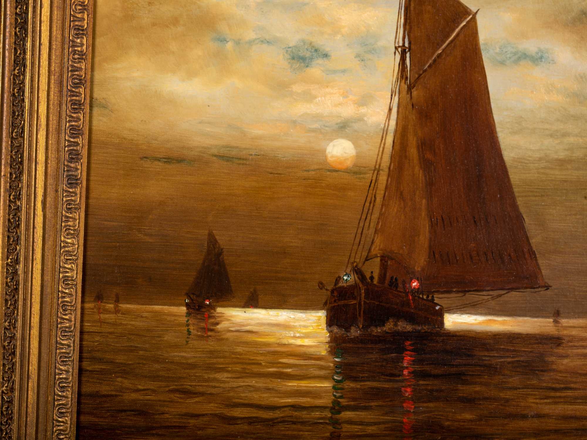 Wesley E. Webber | Oil on board painting of a marine sunset with ship ...