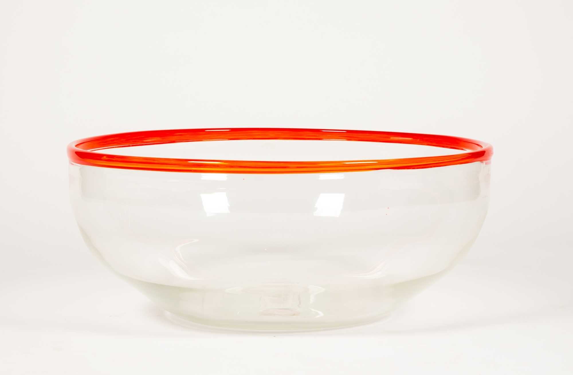 Sam Drumgoole | Large blown glass bowl with red folded rim | MutualArt