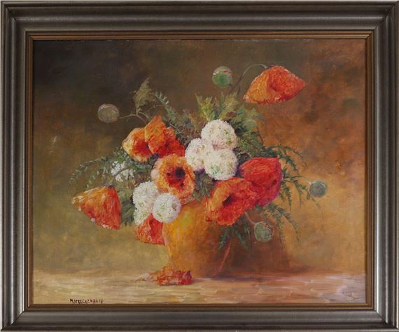 Max Theodor Streckenbach | Blumenstillleben mit Schneeball und Mohn ...