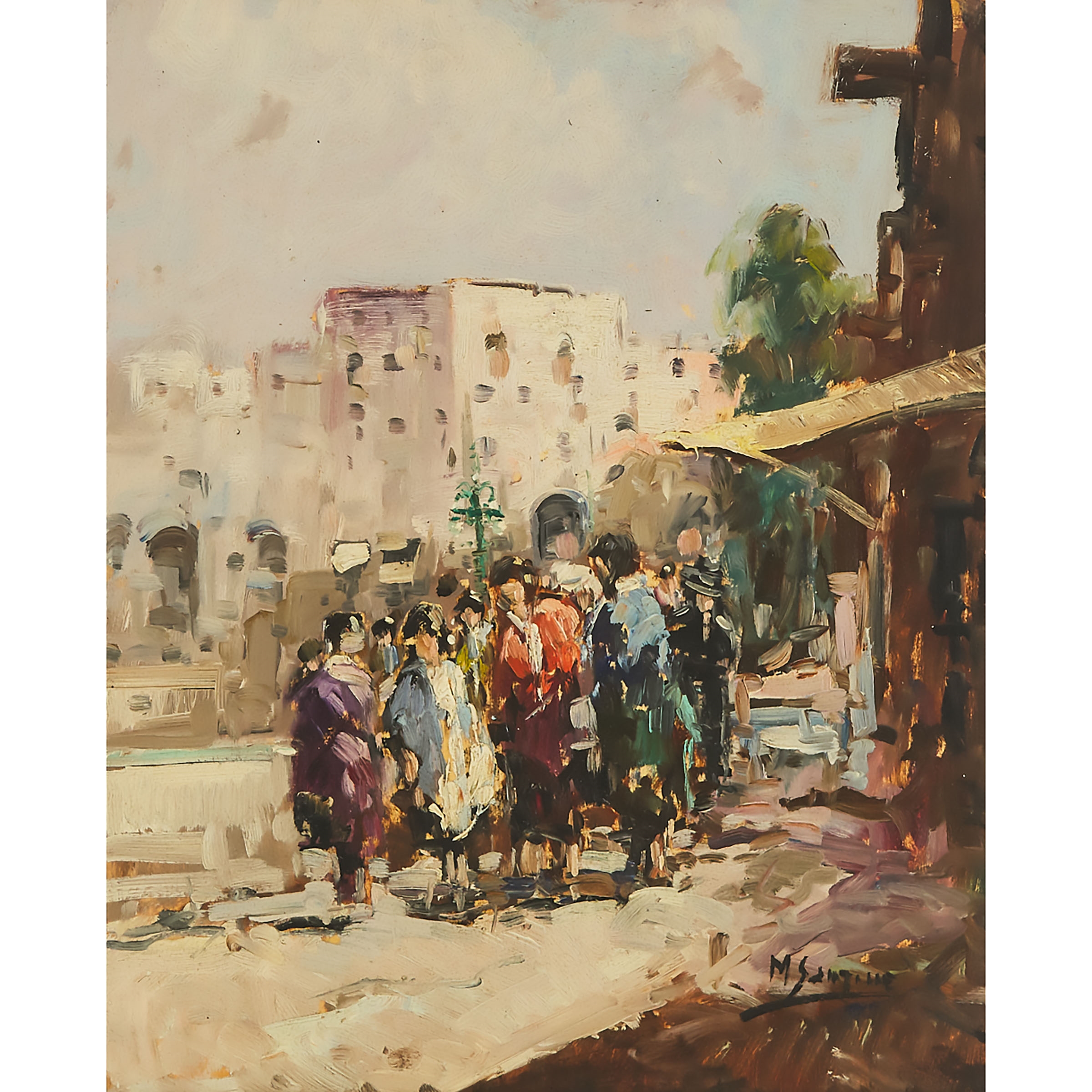 Mario Sanzone | FIGURES GATHERING AT AN OUTDOOR MARKET | MutualArt