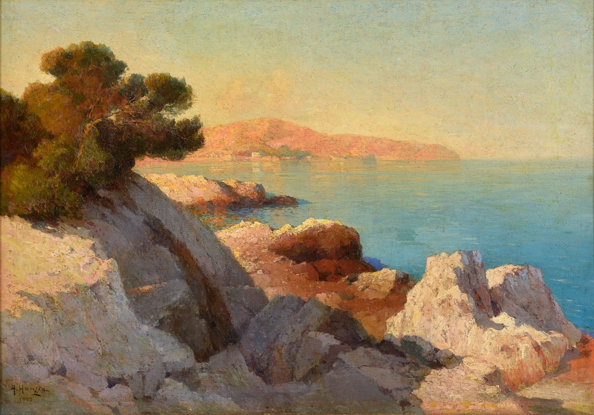 Alexei Vasilievich Hanzen | Luminous Shore View with Sailing Vessels ...