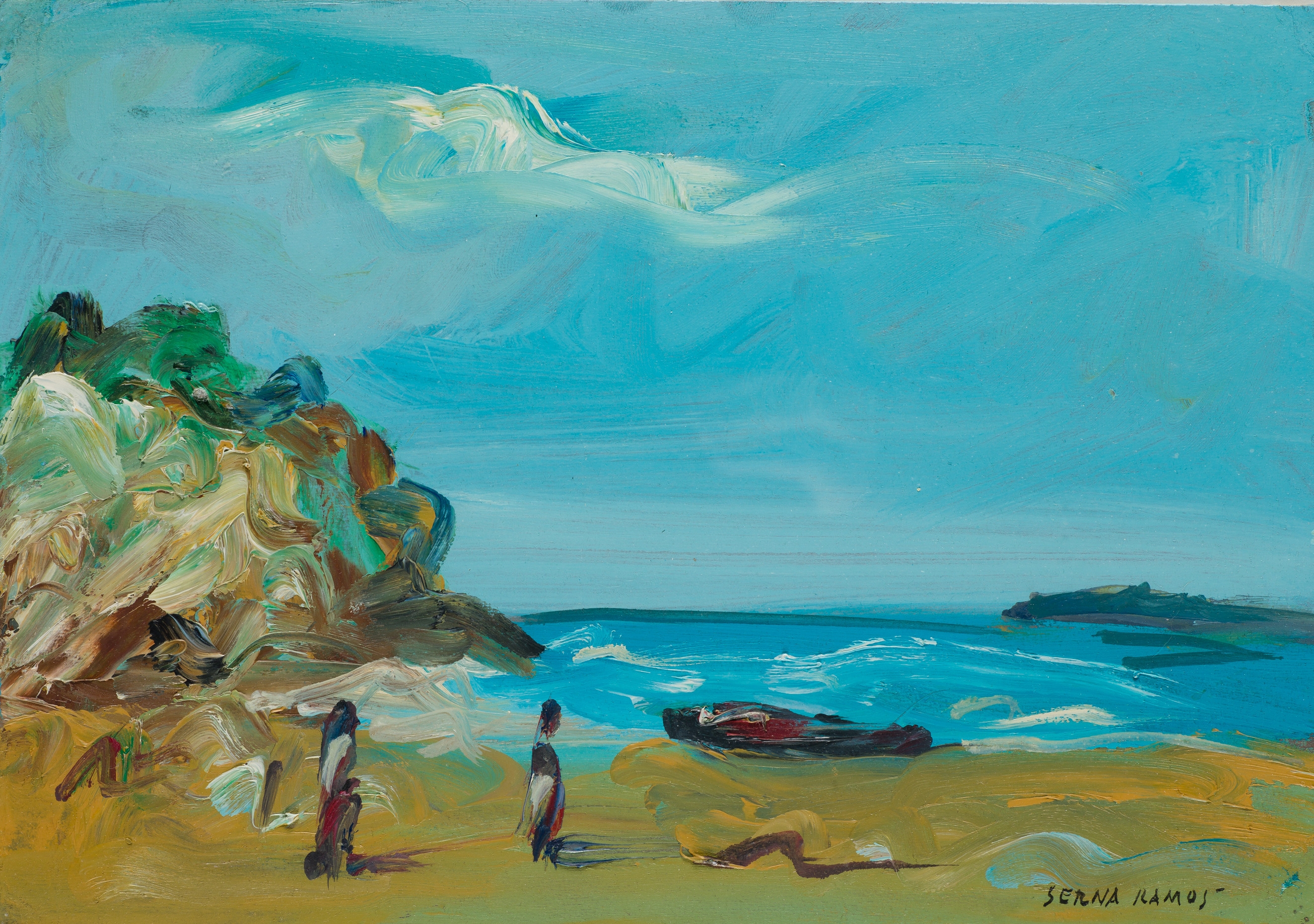 José Antonio Serna Ramos | Playa con personajes | MutualArt