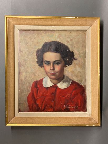 Elie Miller-Ranson | Portrait de fillette au pull rouge (1963) | MutualArt