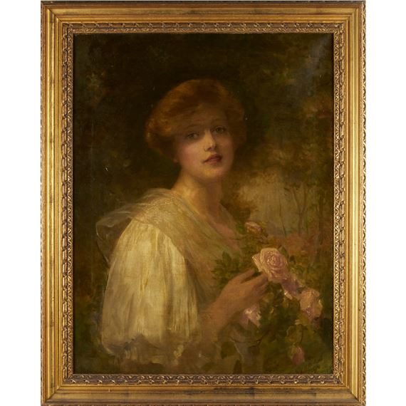 Frederick Howard Michael | Portrait of Woman with Roses (1918) | MutualArt