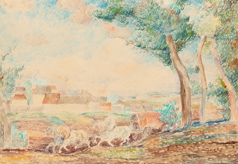 Eugeniusz Geppert | A landscape with a horse-drawn carriage (1949 ...