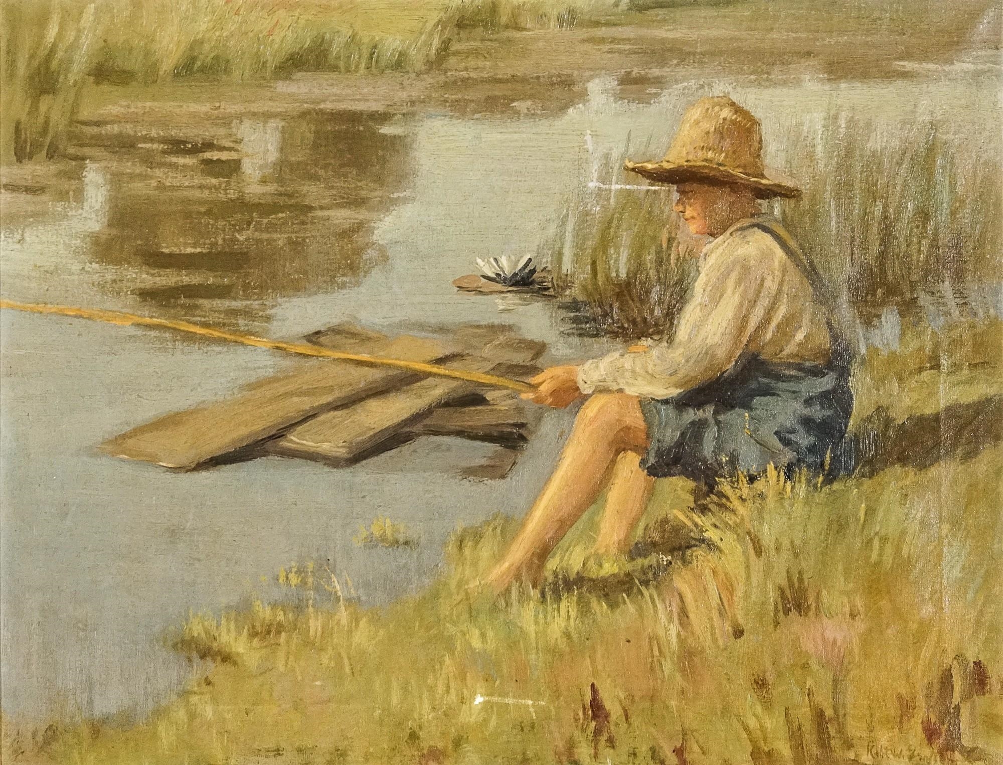 Robert Wadsworth Grafton | Young Boy Fishing Along the Shore | MutualArt