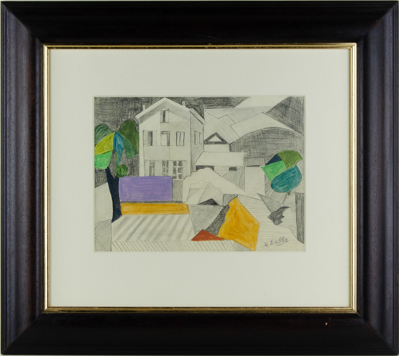 Christoforos Savva | Study for landscape with houses (Circa 1958 ...