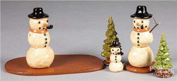 Lester Breininger | Three Lester Breininger figural redware snowmen ...