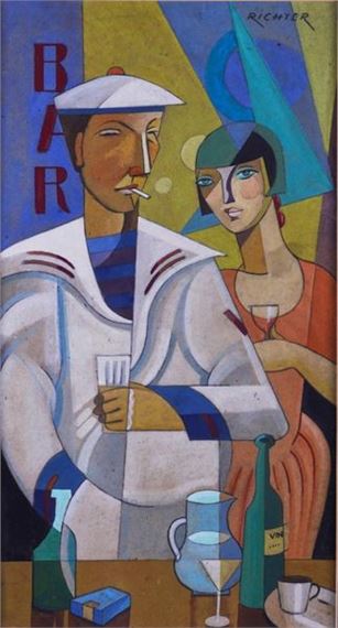 Aurel Richter | Marin Et Fille Au Café | MutualArt