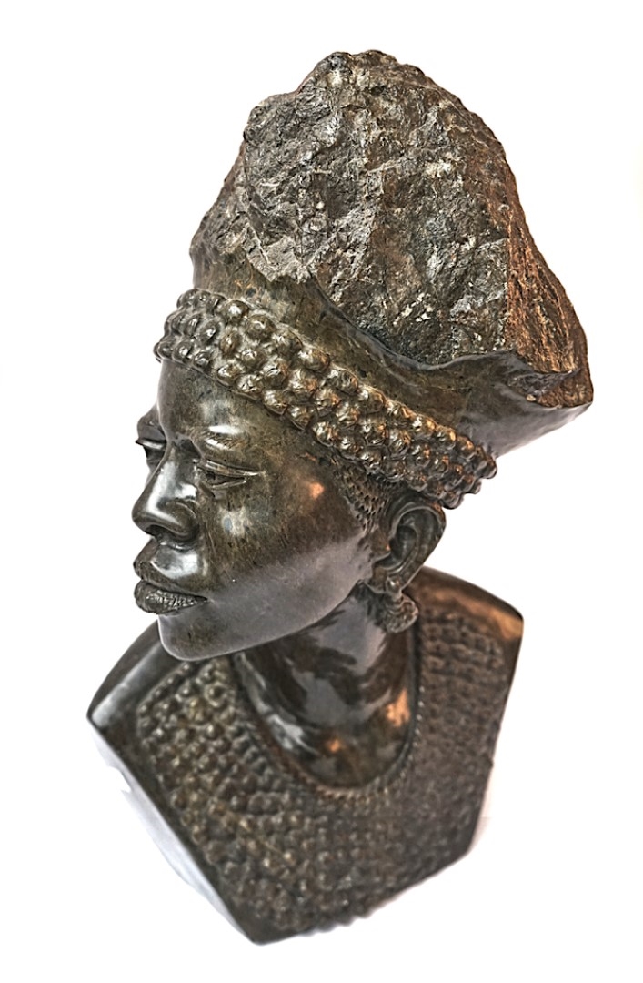 Nicholas Tandi | CARVED SERPENTINE MARBLE BUST OF A SHONA QUEEN | MutualArt