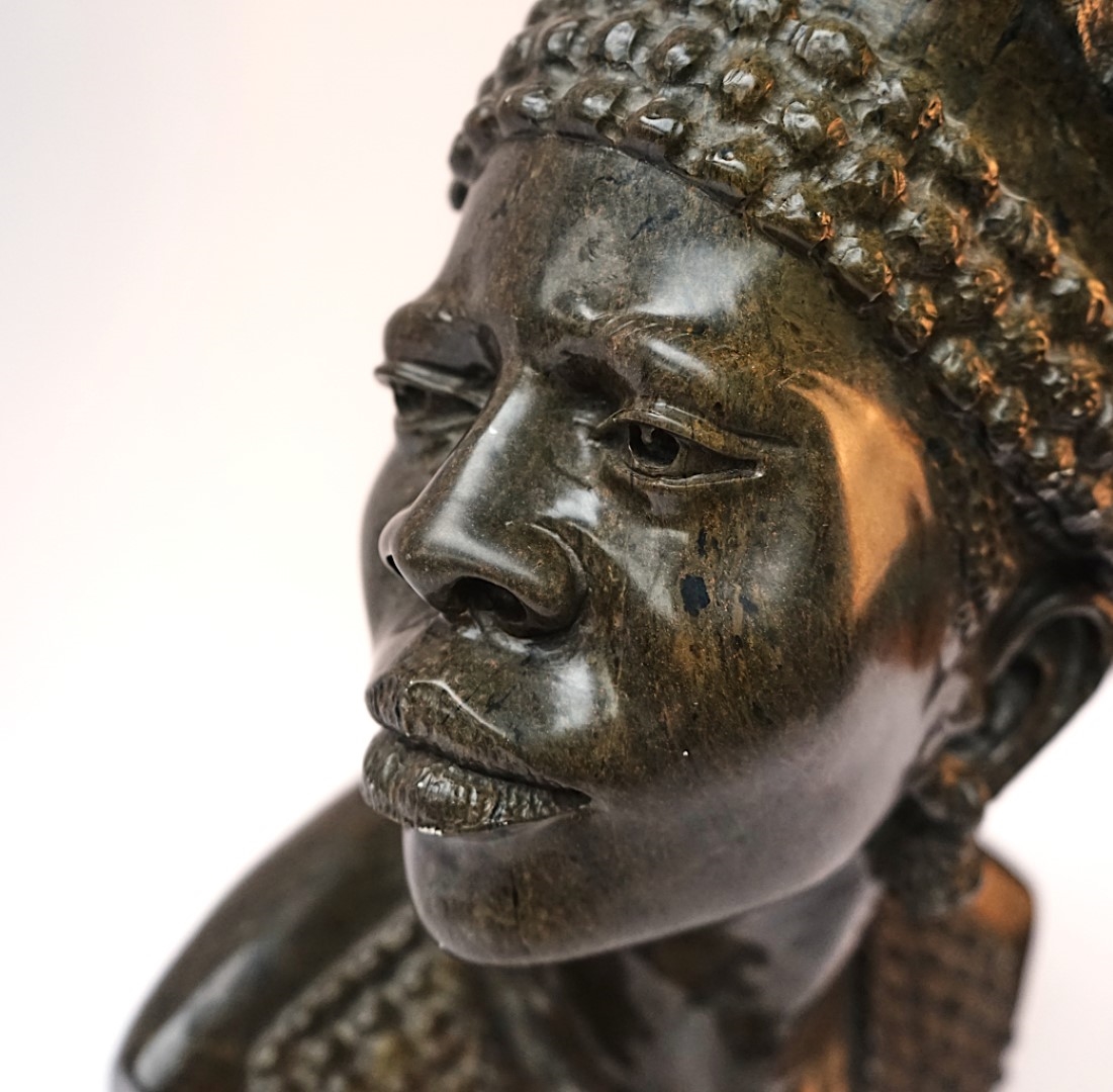 Nicholas Tandi | CARVED SERPENTINE MARBLE BUST OF A SHONA QUEEN | MutualArt