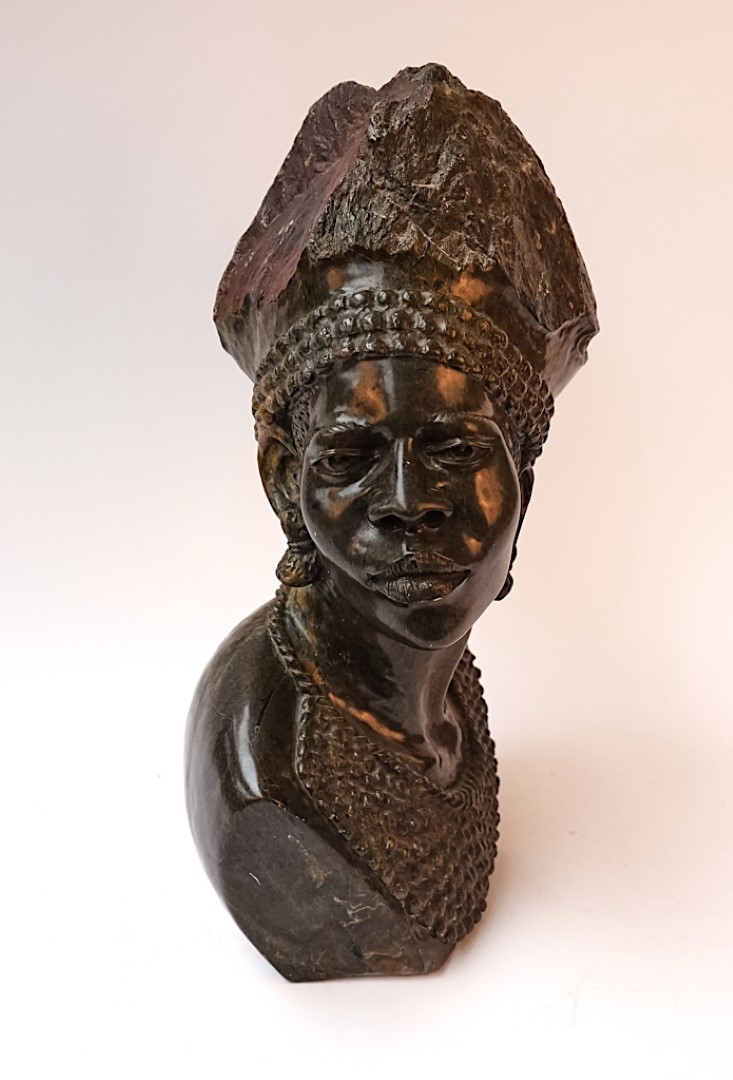 Nicholas Tandi | CARVED SERPENTINE MARBLE BUST OF A SHONA QUEEN | MutualArt