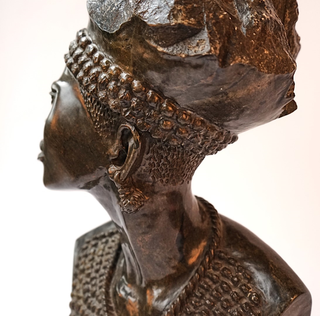Nicholas Tandi | CARVED SERPENTINE MARBLE BUST OF A SHONA QUEEN | MutualArt