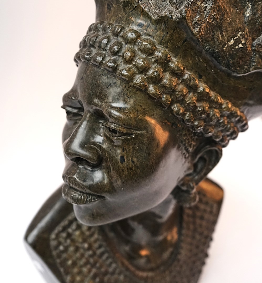 Nicholas Tandi | CARVED SERPENTINE MARBLE BUST OF A SHONA QUEEN | MutualArt