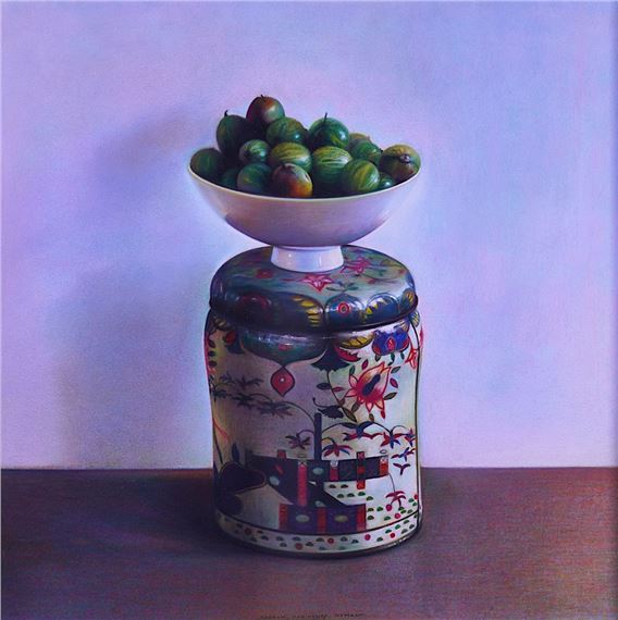 Andrew Hemingway | Still life with decorated tin and gooseberries ...