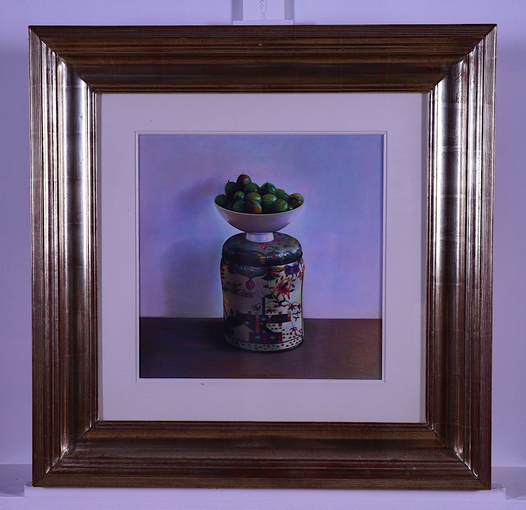 Andrew Hemingway | Still life with decorated tin and gooseberries ...