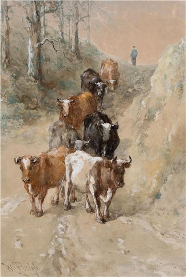 Willem Elisa Roelofs | Cows descending from a dune | MutualArt