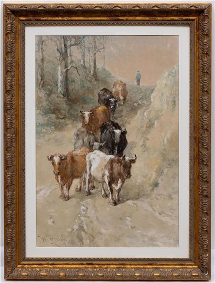 Willem Elisa Roelofs | Cows descending from a dune | MutualArt