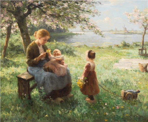 Evert Pieters | Picking flowers for mother in spring | MutualArt