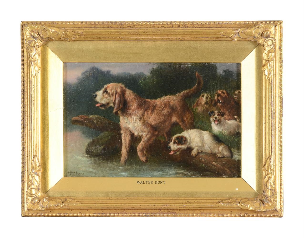 Walter Hunt | OTTERHOUNDS AND TERRIERS BY A STREAM (1933) | MutualArt