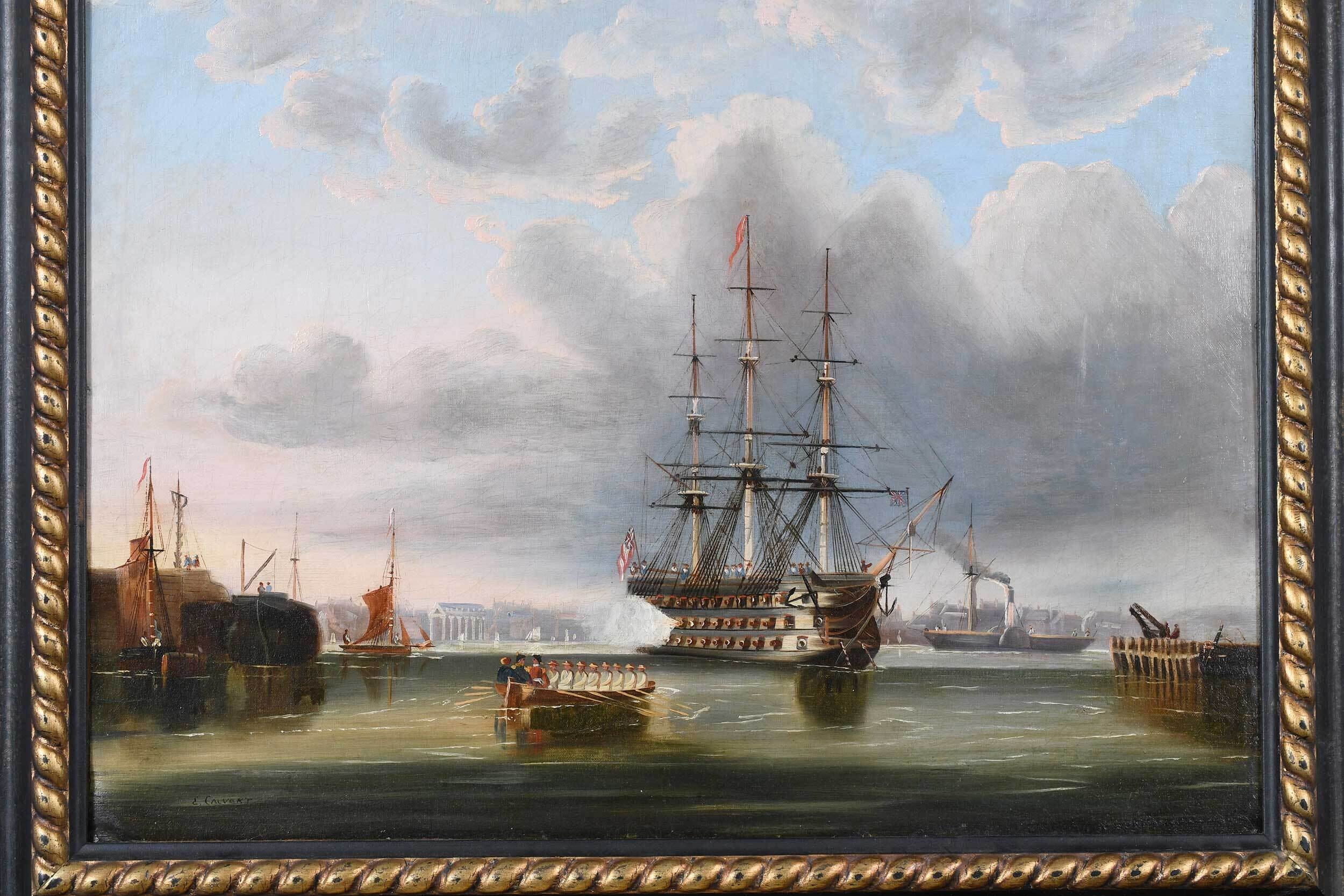 Edward Calvert | A British Gunboat Firing in Port | MutualArt