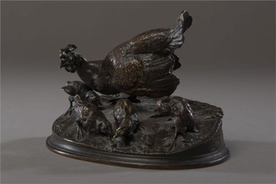 Pierre-Jules Mene | Hen and her young pecking | MutualArt