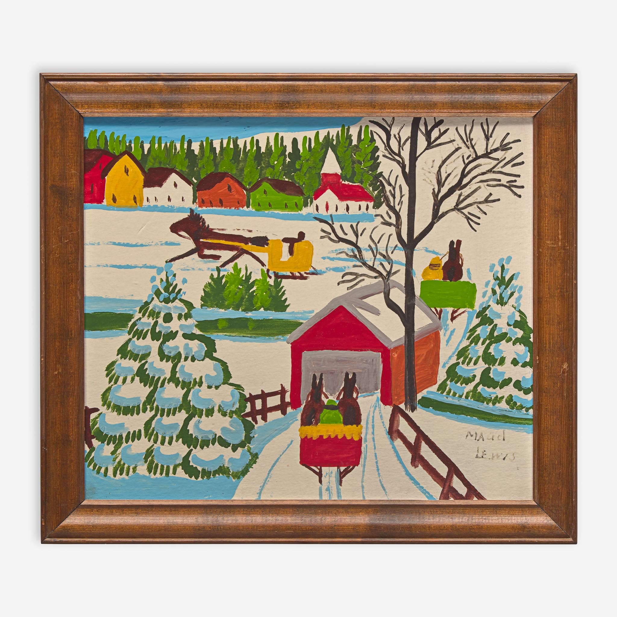 Maud Lewis | Winter Scene with Covered Bridge | MutualArt