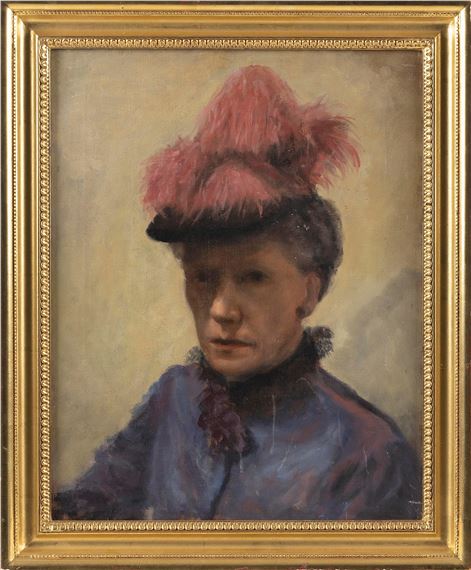 Ellen Day Hale | Portrait of a woman wearing a feathered hat. | MutualArt