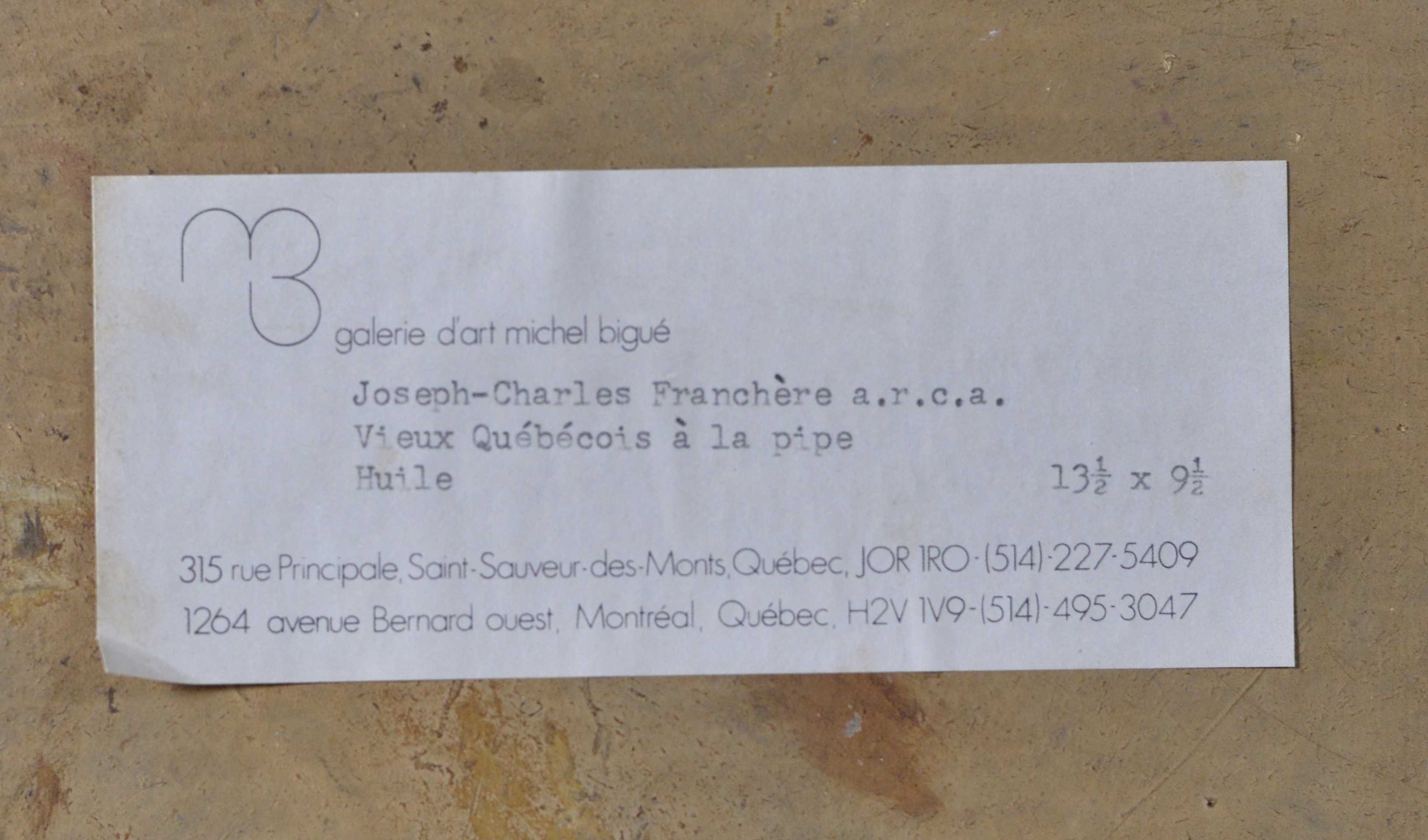 Joseph-Charles Franchère | Vieux Québécois à la pipe | MutualArt